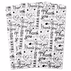 Hi Sasara 100 Sheets Thank You Tissue Paper Bulk,Thank You Tissue Paper for Small Business,Packaging Tissue Paper for Gift Bags,Thank You Packaging Tissue Paper,14 x 20 Inch (Black)