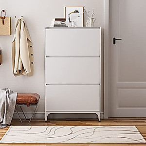 WIILAYOK Shoe Cabinet - Freestanding or Wall Mounted Shoe Storage Organizer with 3 Flip Drawers and Adjustable Shelves - Ideal for Entryway, Hallway, Closet - White