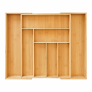 ZROOY Expandable Bamboo Kitchen Silverware Organizer Drawer for Utensils Holder and Cutlery, 8 Compartments for Drawer Tray with Grooved Drawer Dividers , Flatware and Kitchen Utensils (Natural)