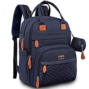 BabbleRoo Diaper Bag Backpack - Baby Essentials Travel Tote - Multi function Waterproof Diaper Bag, Travel Essentials Baby Bag with Changing Pad, Stroller Straps & Pacifier Case - Unisex, Navy Blue