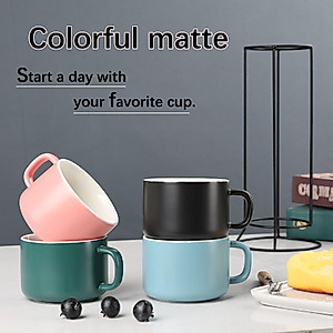 ZEBERBO Ceramic Cappuccino Cup, Espresso Cups Set of 4 with Metal Stand, 8 oz Stackable Porcelain Coffee Mugs, Demitasse Cappuccino Cups Set for Latte,Coffee,Cafe Mocha,Tea, Cafe Mocha 4