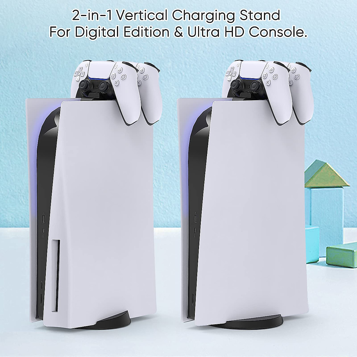 PS5 Charging Station for The Top of PS5 Console, PS5 Controller Charger Station, YUANHOT [Minimalist Design] PS5 Controller Accessories Charging Dock for Playstation 5 DualSense Controller