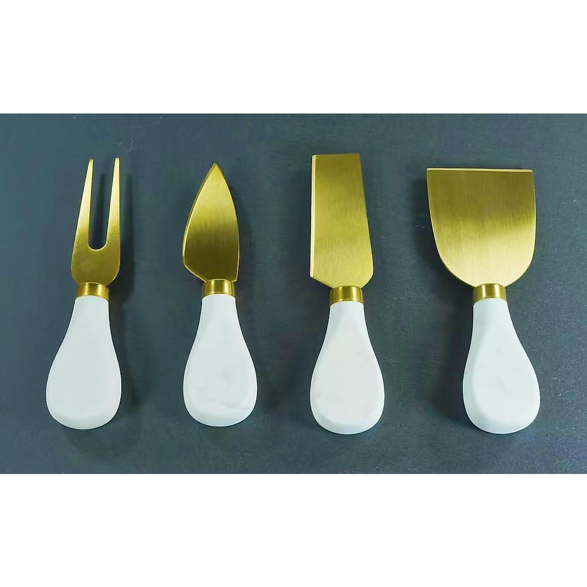 HSHQING Marble Cheese Knife Set of 4 Gold and White Charcuterie Accessories, Heavy Marble Handle Butter Spatula Sandwich Cream Knives Cheese Spreader Cutter,Housewarming Gift