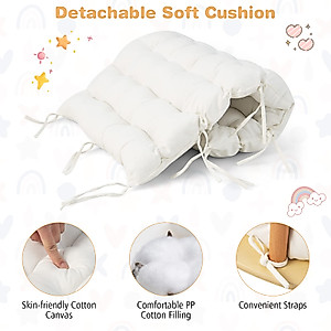 HONEY JOY Wooden Ladder Arch for Climbing, 3-in-1 Kids Climber Ladder & Rocker Board w/Cushion Pad, Triangle Climber for Playground, Gym & Daycare, Climbing Toy for Toddlers Boys Girls (Natural)