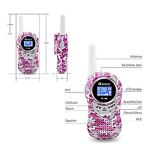 QNIGLO Q168 Pink Walkie Talkies for Girls, 22 Channels and 2 Miles Long Range Girls Walkie Talkies Set, Perfect Outdoor Adventure Camping Game Gift Toys for Boys Girls Age 3-12