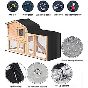 Triangle Rabbit Hutch Cover UCARE 210D Oxford Waterproof Rabbit Guinea Pig Animal Hutch Elevated Cover Dust Pet House Bunny Cage Covers (70.9x20.5x33.9 INES/ 180x52x86 cm, Black)