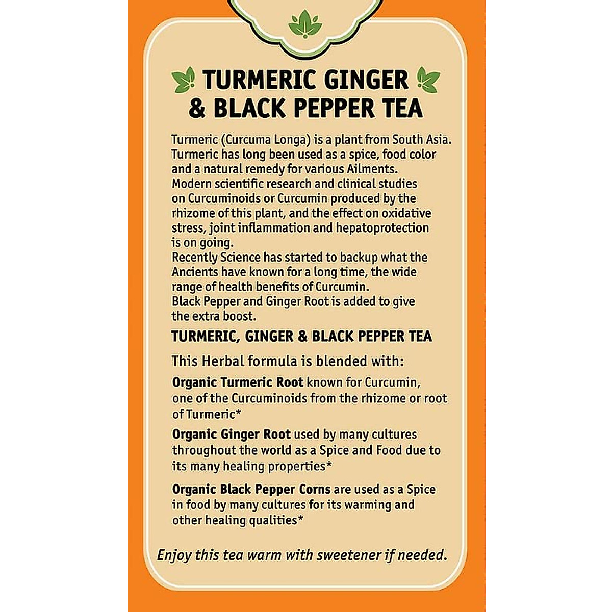 Herbal Cup Ayurveda Turmeric Tea, Organic Ginger & Black Pepper, No Caffeine Herbal Supplement (16 Count, Pack of 1)