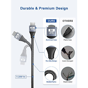 dockteck 8K HDMI Cable 6ft | High Speed hdmi to hdmi Cables 2.1, Braided Cord 60Hz 48Gbps 120Hz Support eARC Dolby Vision HDR 10 HDCP 2.2 & 2.3, Compatible with Roku TV PS5/4 HDTV Xbox Blu-ray