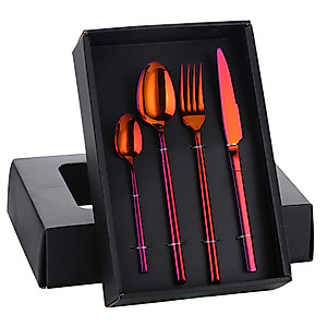 Buyer Star 20-Piece Silverware Set, Orange Flatware Cutlery Set, Stainless Steel 18/10 Utensil Forks Spoons Knives Set Service for 5 with Gift Box, Mirror Polished, Dishwasher Safe