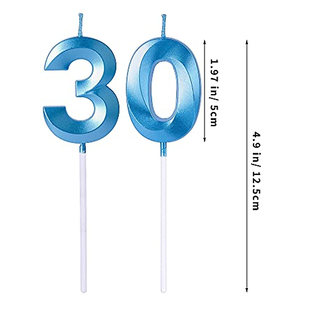 Blue 30th Birthday Candles for Cakes, Number 30 3 Glitter Candle Cake Topper for Party Anniversary Wedding Celebration Decoration