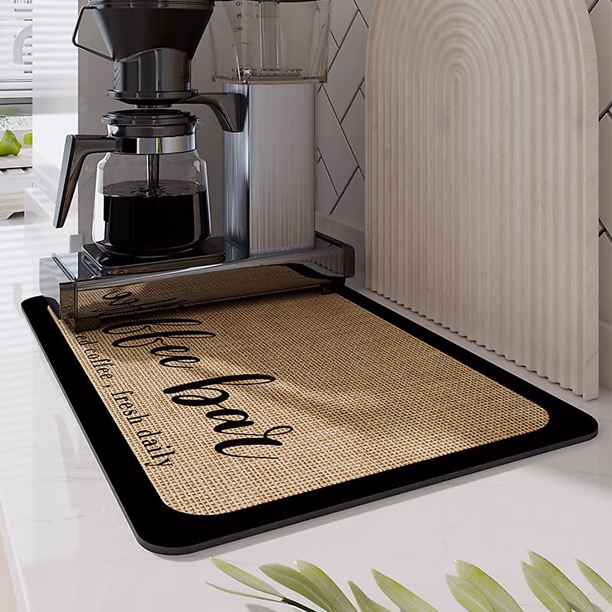 AOKQYA Coffee Maker Mat for Kitchen Counter Protector Rubber Padded Absorbent Dish Drying Mat (Coffee Bar, 12x16 in)