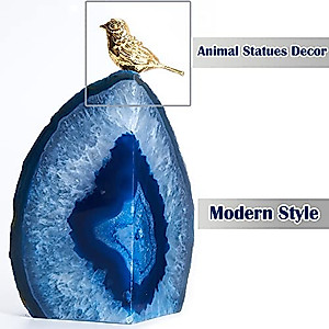 Yougoals Blue Agate Bookends for Shelves, Geode Crystal Book Ends for Heavy Books, Stone Decor with Rubber Bumpers 1 Pair 3-3.8LBS Home Decorative Unique