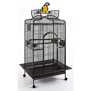Extra Large Wrought Iron Open/Close Play Top Bird Parrot Cage, Include Metal Seed Guard Solid Metal Feeder Nest Doors Overall Dimensions: 35.25" Wx29.5 Lx62 H(with Seed Skirt)