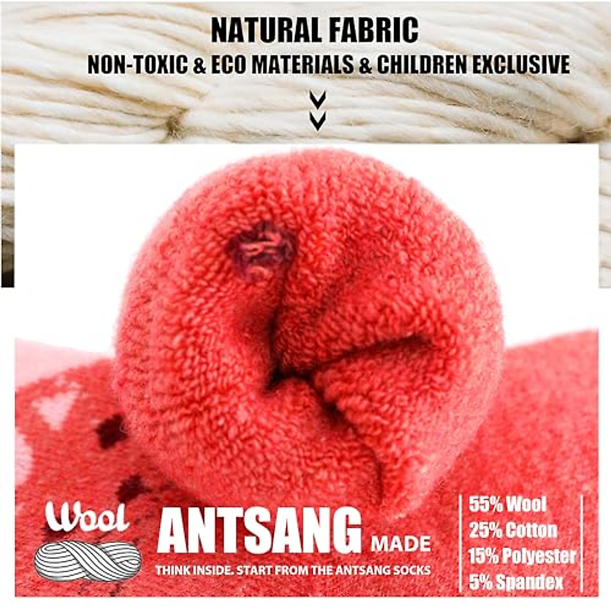 ANTSANG Kids Merino Wool Hiking Socks Toddlers Boys Girls Winter Warm Thick Thermal Crew Boot Heavy Cozy Snow Cabin Gift Snowboarding Socks 6 Pairs for Childs(Cat,8-12Y)