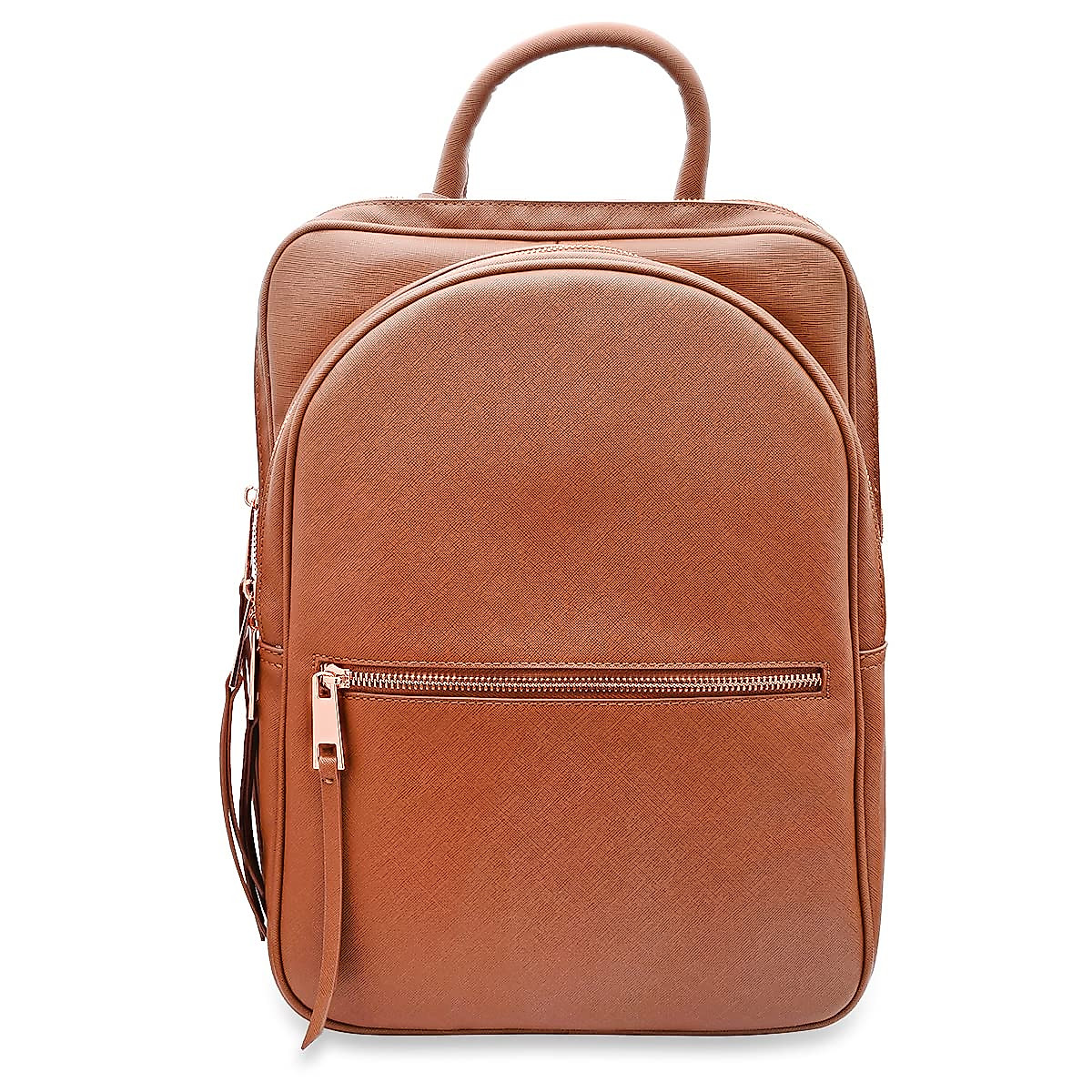 Steeltime Unisex Super Soft Premium Vegan Leather Travel Backpack with 6 Compartments a Built In Mirror and Luggage Adaptable (Brown)