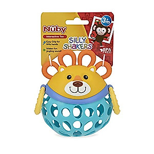 Nuby Interactive Silly Shakers Rattle Teether Toy, Characters Vary - Lion, Owl, Penguin