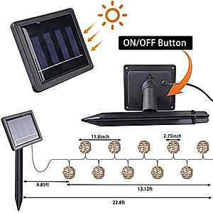 Livinlarge Solar String Lights Outdoor Waterproof, 10 LED Natural Rattan Balls Solar Outdoor Lights, Warm White Solar Powered String Lights for Garden Patio Yard Porch Wedding Party Decor