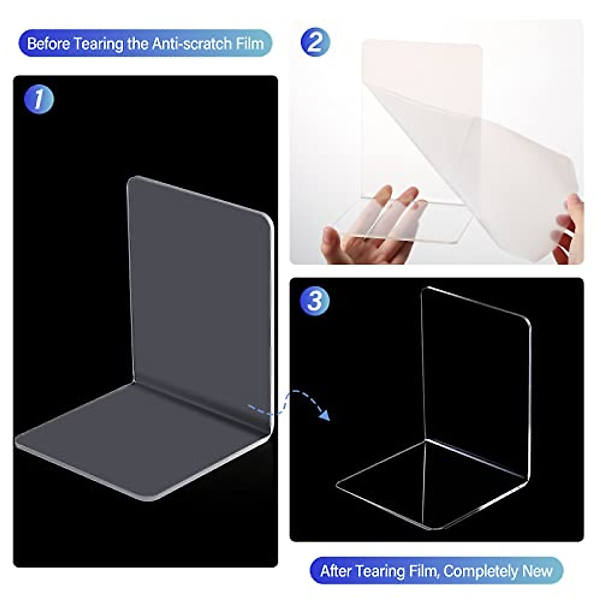 Eaasty 12 Pcs/ 6 Pairs Book Ends Clear Acrylic Bookends for Shelves Heavy Duty Book End Desktop Organizer Bookshelf L Shaped Dividers Book Stopper for School Office Home Library Book File Movies CD