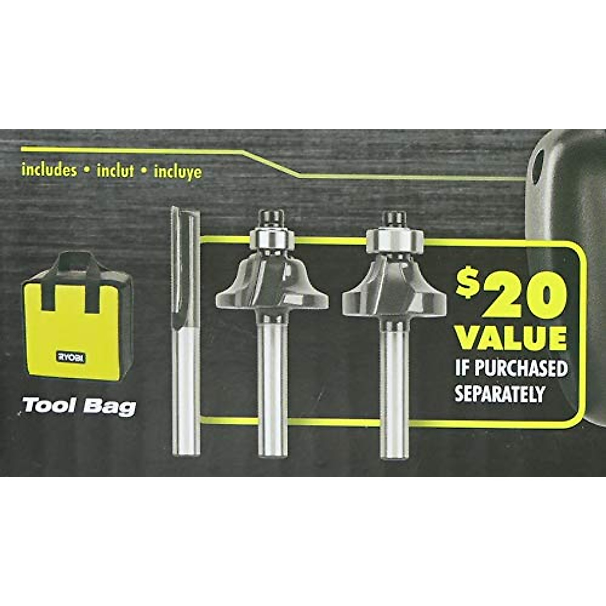 Ryobi R1631K 1-1/2 Peak HP 8.5 Amp LED Lit Corded Router Including 3 Piece Bit Set (w/ Tool Bag)