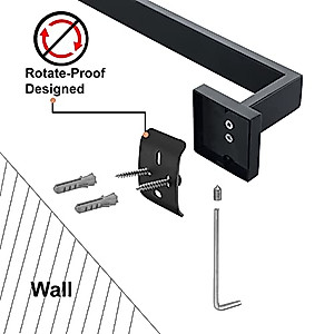 Hand Towel Bar for Bathroom Matte Black, 12Inch Towel Rack Wall Mounted, Thicken Square Bath Towel Holder Rod SUS304 Stainless Steel, Heavy Duty Dish Cloths Hanger for Bathroom, Kitchen