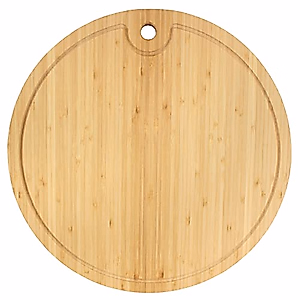 BambooMN Bamboo Round Cutting and Serving Board, Charcuterie Board - 15" diameter x 0.75" thickness - 1 Piece
