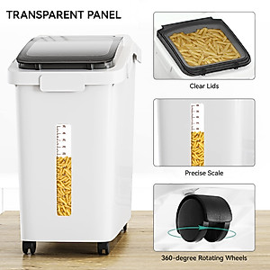 YITAHOME 90L/190lb Large Ingredient Flour Storage Bins, Commercial 20.6 Gal(11.4+5.8+3.4 Gal) Rice Storage Containers, 500 Cups Food Storage Bin with Wheels, Scoop and Lid, for Kitchen, White