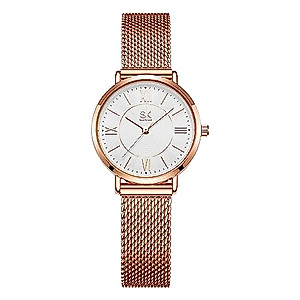 SHENGKE Minimalist Watch (Love Me Tender Love Me Home) Casual Fashion Wrist Watch Mesh Numerals Golden