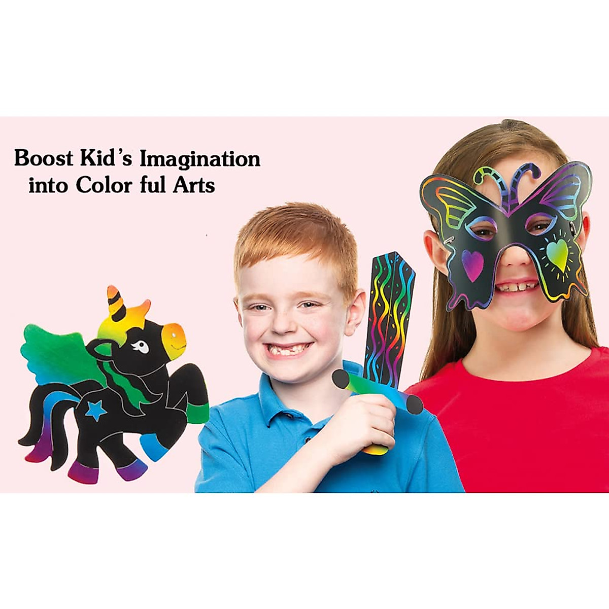 MAXZONE Scratch Paper Art Notebooks - Rainbow Scratch Off Art Kits for Kids Activity Color Book Pad Black Magic Art Craft Supplies Kits for Girls Boys Birthday Party Favor Game Christmas Toys Gift