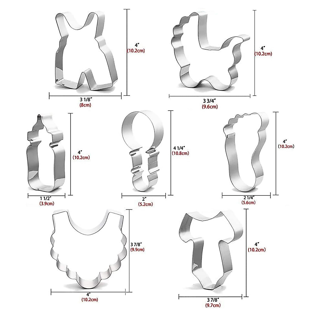 TINGSING Baby Shower Cookie Cutters 7 Pieces Set Onesie, Bib, Rattle, Baby Bottle, Baby Carriage, Baby Pants, Baby Foot Biscuit Cookie Cutter, Fondant Molds for Baby Shower Birthday Party