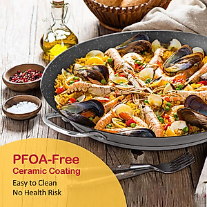 ACTIV CUISINE Paella Pan, 14 Inch Stainless Steel Paella Pan, Non-stick Coating, Seafood and Meat for 6 Servings, Cooking Pan Suitable for All Cooktops Including Induction, 36 CM