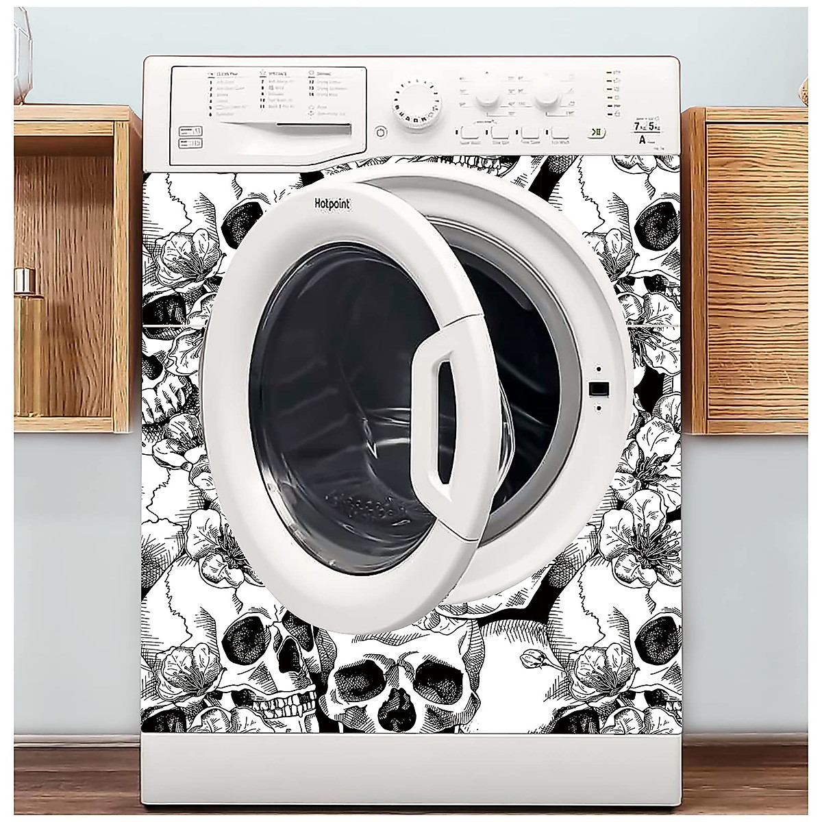 HAOKHOME Halloween Peel and Stick Wallpaper Sugar Skull Floral for Bedroom Black/White Removable Accent Wall Decorations 17.7in x 32.8ft