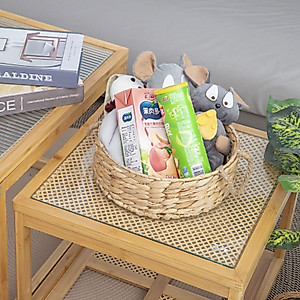 YRLSOTGE Water Hyacinth Storage Baskets, Decorative Baskets for Organizing with Double Handles-Wicker Baskets for Shelves,Round Wicker Baskets -Store Make-Up Accessories, Paper Towel,1 Pack.