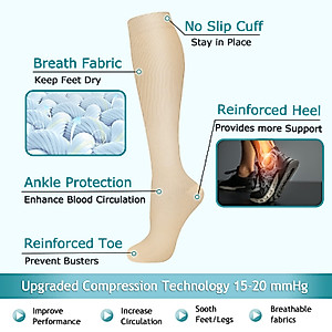 ACTINPUT Compression Socks (8 Pairs) for Women & Men - Best Medical,Running,Hiking,Recovery & Flight Socks (S/M (US Women 6-10 / US Men 6-9),05 - Black/Nude)