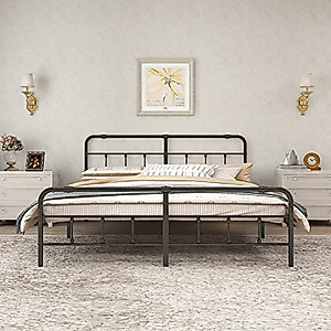 ZIRUWU King Size Metal Platform Bed Frame with Headboard Footboard Extra Strong Support No Box Spring Needed Noise Free Easy Assembly Black