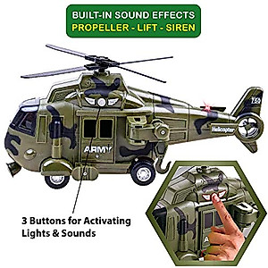 Liberty Imports Army Rescue Helicopter Friction Powered Toy Military Vehicle for Boys | Push and Go Chopper with Pretend Play Action Lights and Sounds (Military)