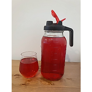 64 OZ Mason Jar Pitcher Wide Mouth 64 oz Mason Jar Pitcher with Airtight Lid and metal lid and band - 2 Quart Pitcher for Iced Tea, Sun Tea, Juice, Coffee (Red)