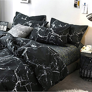 Houseri Black Marble Comforter Set Queen Size, All Season 3 Piece Black and Grey Artistic Bedding Sets Queen Lightweight Breathable Men Women Boys Girls Soft Comfy Bed Quilt Blanket Comforters Queen