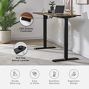 mopio Solid Wood Sterling Electric Height Adjustable Standing Desk, Sit Stand Desk Workstation, 3 Adjustable Memory Setting and Stand Alarm 100% Solid Wood (Walnut, 47")