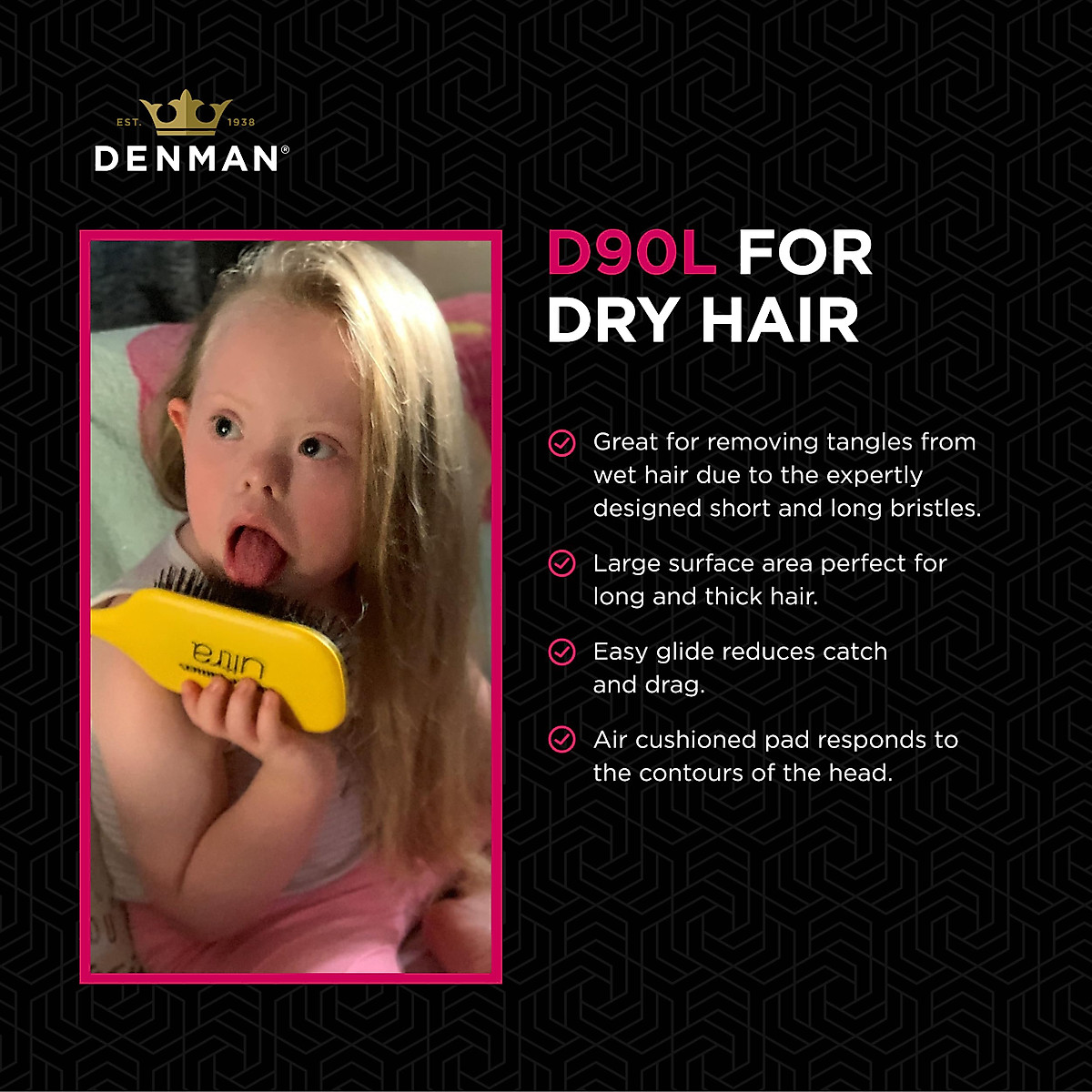 Denman Tangle Tamer Ultra (Violet) Detangling Paddle Brush For Curly Hair And Black Natural Hair - use with both Wet & Dry Hair, D90L