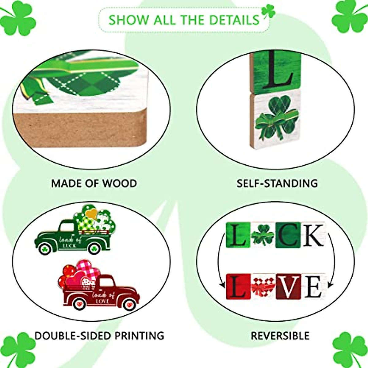 5PCS Valentines Day Decor/St.Patricks Day Decorations Reversible Table Centerpieces Tiered Tray Ornament for Home Party Decor