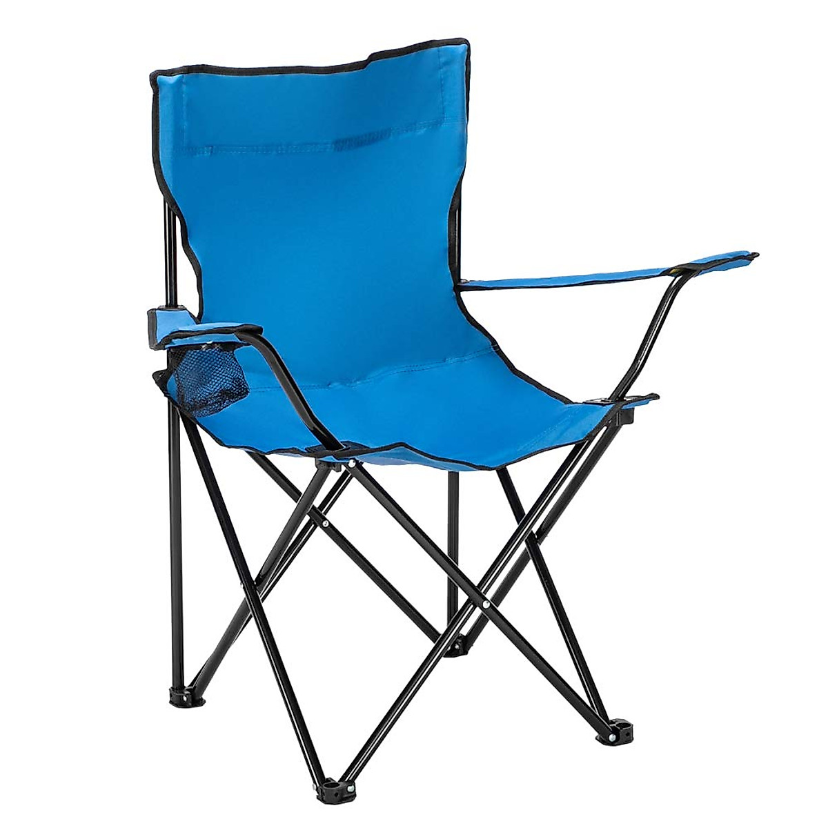 Goujxcy Portable Camping Folding Chair, Heavy Duty Steel Frame Support 230 LBS Outdoor Folding Lawn and Camping Chair Lounge Chair with Arm Rests, Cup Holder and Shoulder Strap Carrying Bag (Blue)