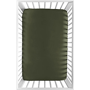 Sweet Jojo Designs Dark Green Boy Fitted Mini Crib Sheet Baby Nursery for Portable Crib or Pack and Play - Solid Color Hunter Forest Olive for Rustic Woodland Camo Deer Collection