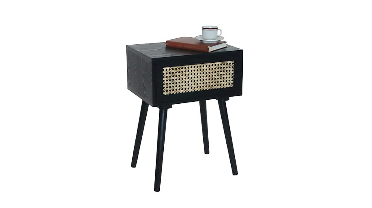 Stylish AWASEN Mid Century Nightstand with Rattan Drawer