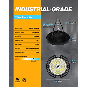 Sunco UFO LED High Bay Light, Lighting for Warehouse, 6000K Daylight Deluxe, 150W, 21000 LM, 100-277V, Dimmable 0-10V, IP65 Waterproof, Super Bright, UL 2 Pack