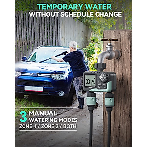 RAINPOINT Water Timer for Garden Hose - 2 Zone Sprinkler Timer with Rain Delay/Manual Watering/Automatic Irrigation Controller System - Water Hose Timer Programmable Faucet Timer for Yard Lawn