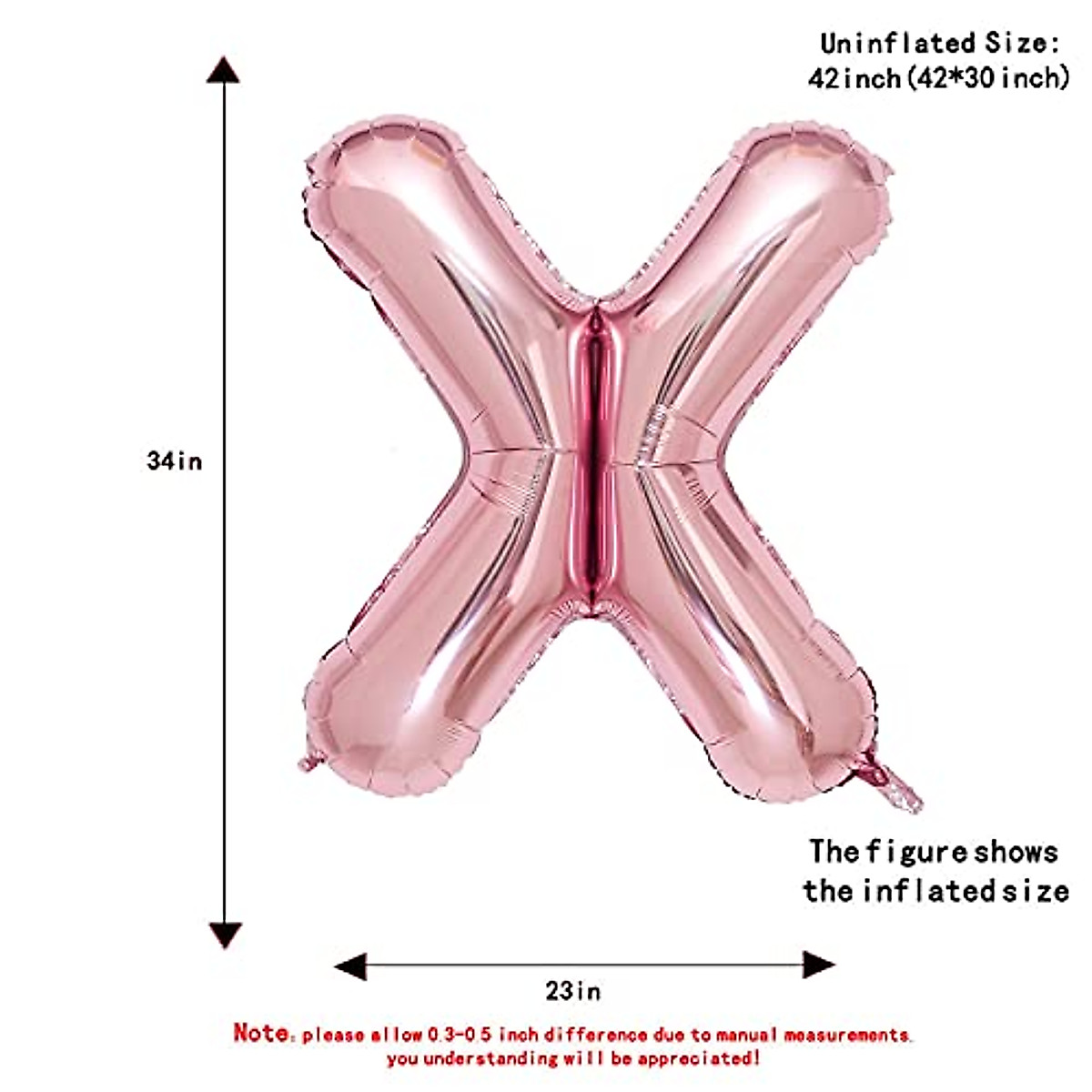 Letter Rose Gold X Balloons,40 Inch Single Rose Gold Alphabet Giant Letter Foil Balloons Aluminum Hanging for Wedding Birthday Party Decoration Helium Air Mylar Balloon