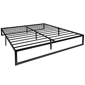 Flash Furniture Bentley 14" Metal Platform Bed Frame - Black Frame/Steel Slat Supports - 12.5" Underbed Storage - No Box Spring Needed - Quick Lock Functionality-King