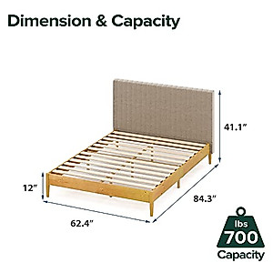 ZINUS Amelia Wood Platform Bed Frame with Upholstered Headboard / Solid Wood Bed / No Box Spring Needed / Easy Assembly, Queen