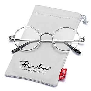 Pro Acme Non Prescription Clear Lens Glasses Retro Small Round Metal Frame (Silver)