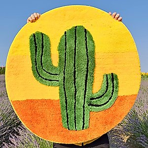Beyond Deco Cactus Rug 35” Inches, Handmade Tufted Round Aesthetic Area Rugs, Fluffy & Preppy Home Decor Design, Perfect for Living Room, Bedroom, playroom Soft Cool Floor Carpet